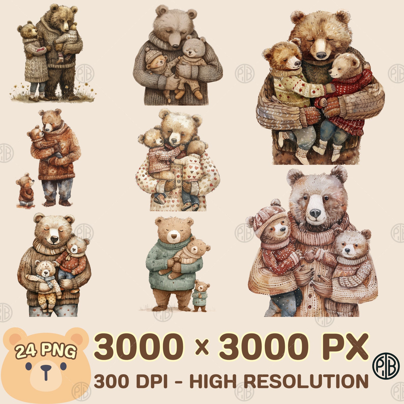 Watercolor Father Bear PNG, Father's Day Clipart, Heartwarming Papa ...