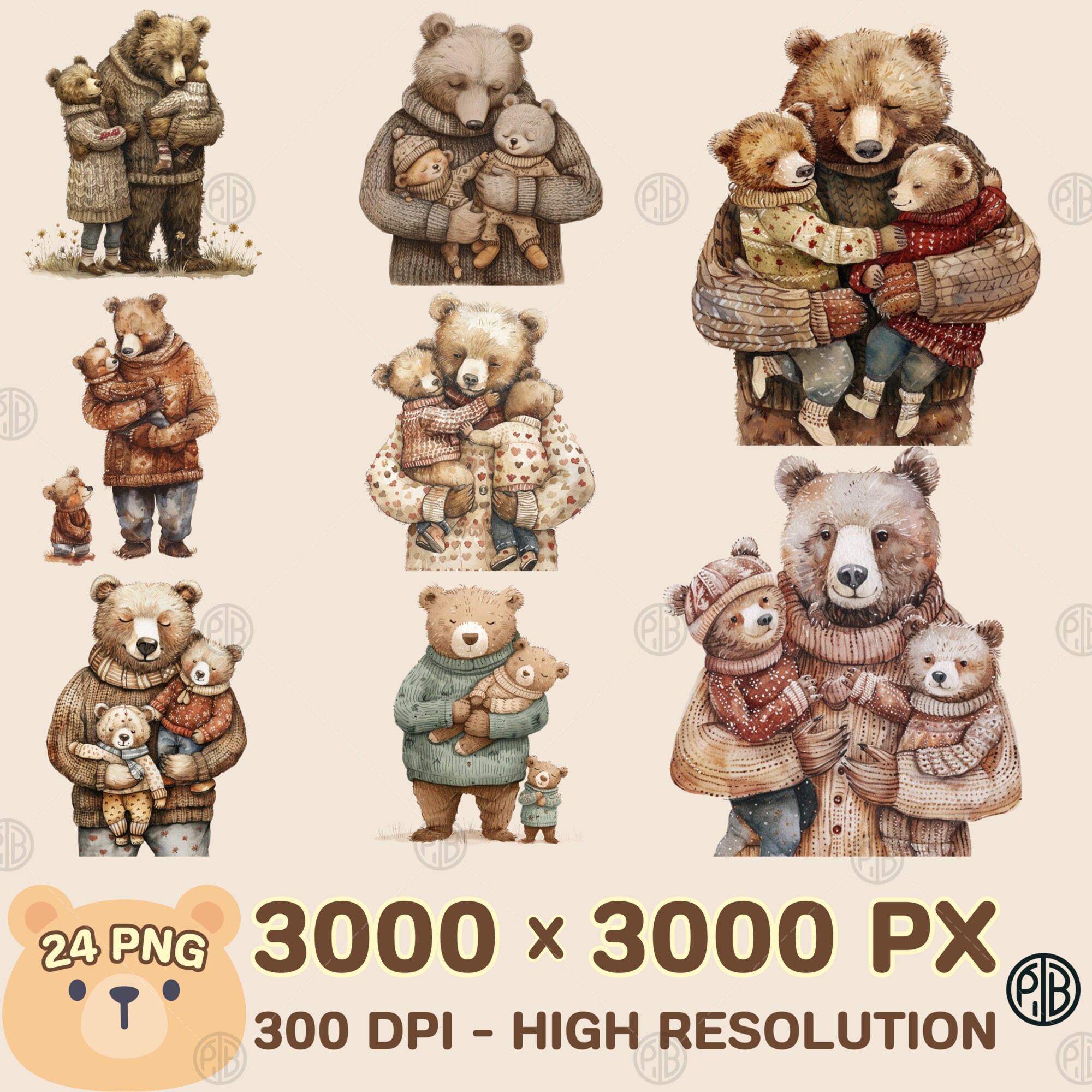 Watercolor Father Bear PNG, Father's Day Clipart, Heartwarming Papa ...