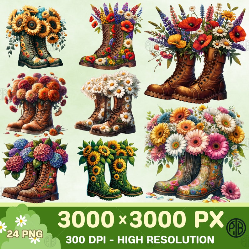 Watercolor Garden Boots PNG, Hello Spring Clipart, Flower Clip Art ...
