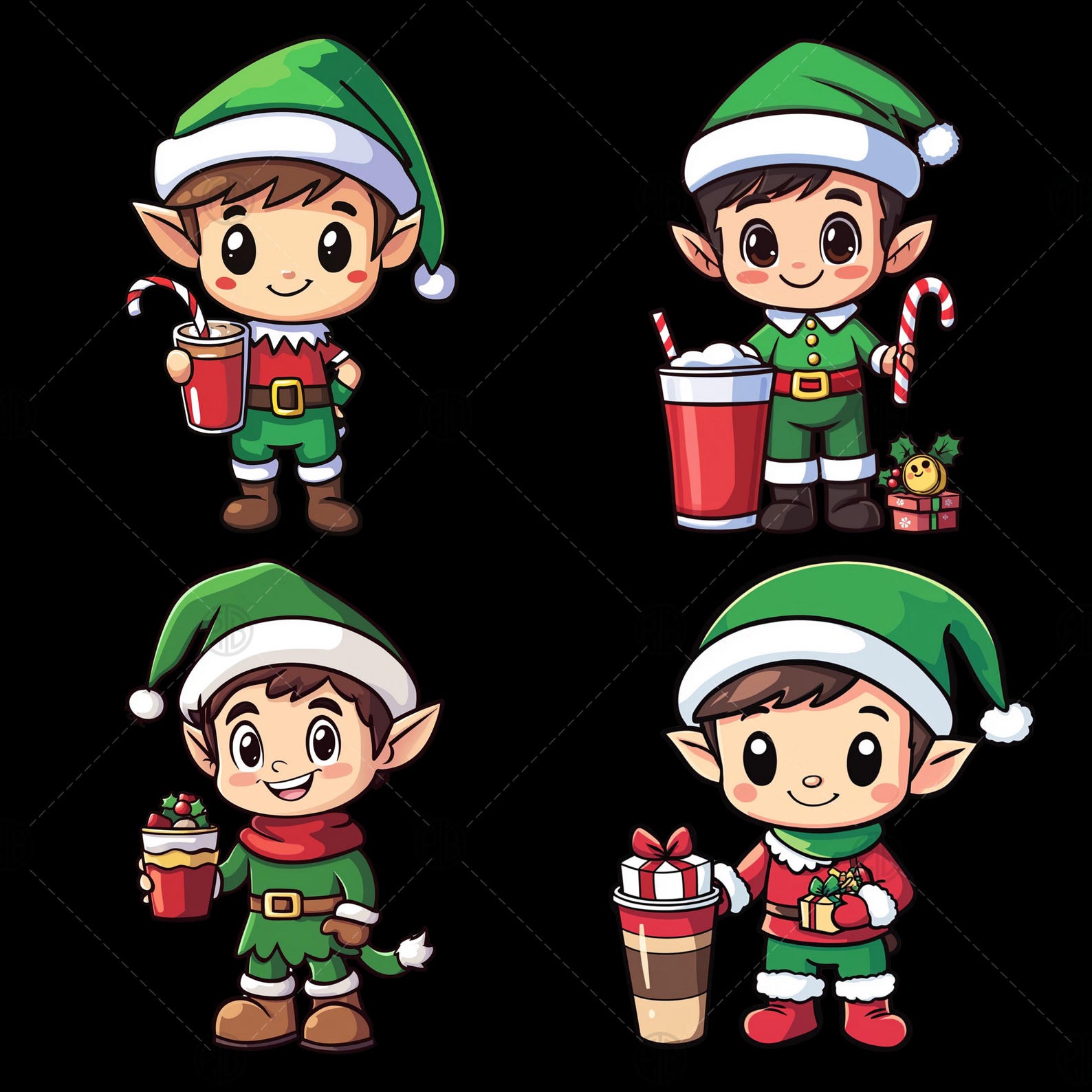 Watercolor Cheeky Christmas Elf and Puppy PNG, Festive Holiday Clip Art ...