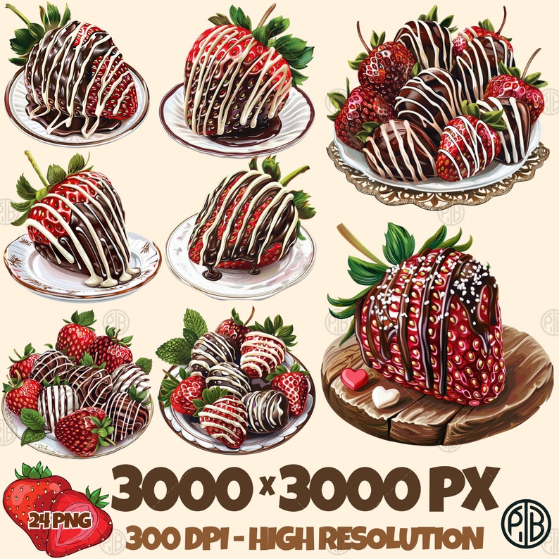 Watercolor Chocolate Covered Strawberry PNG, White Dark Strawberries ...