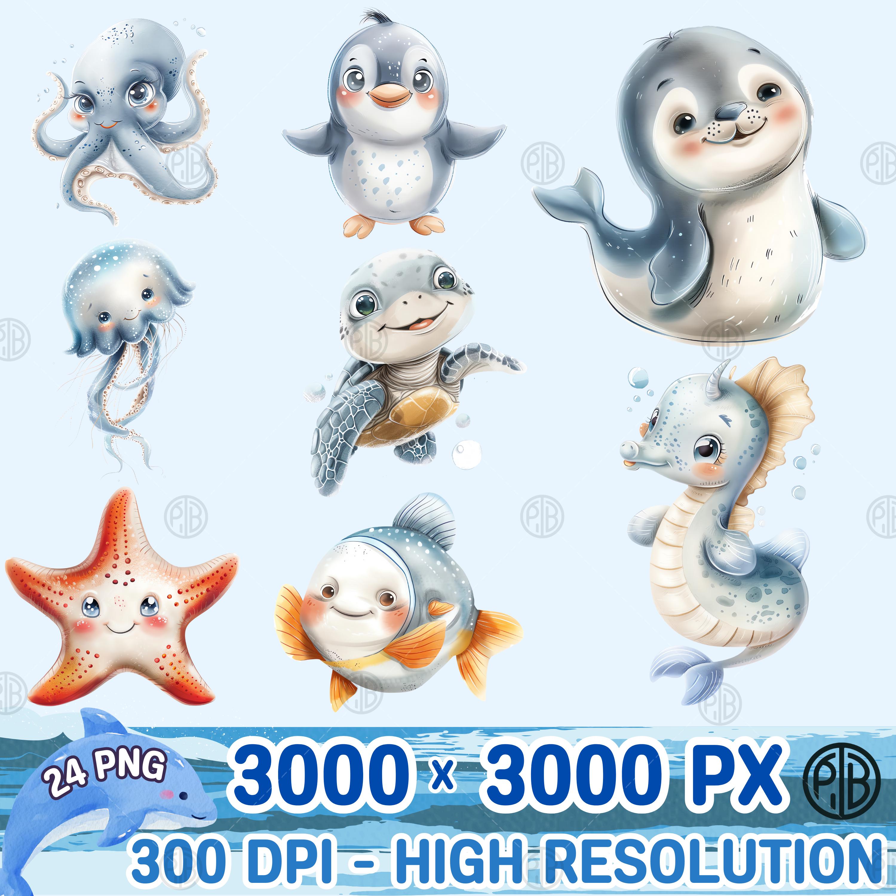 Watercolor Cute Ocean Animals PNG, Sea Sweeties Clip Art, Sealife ...