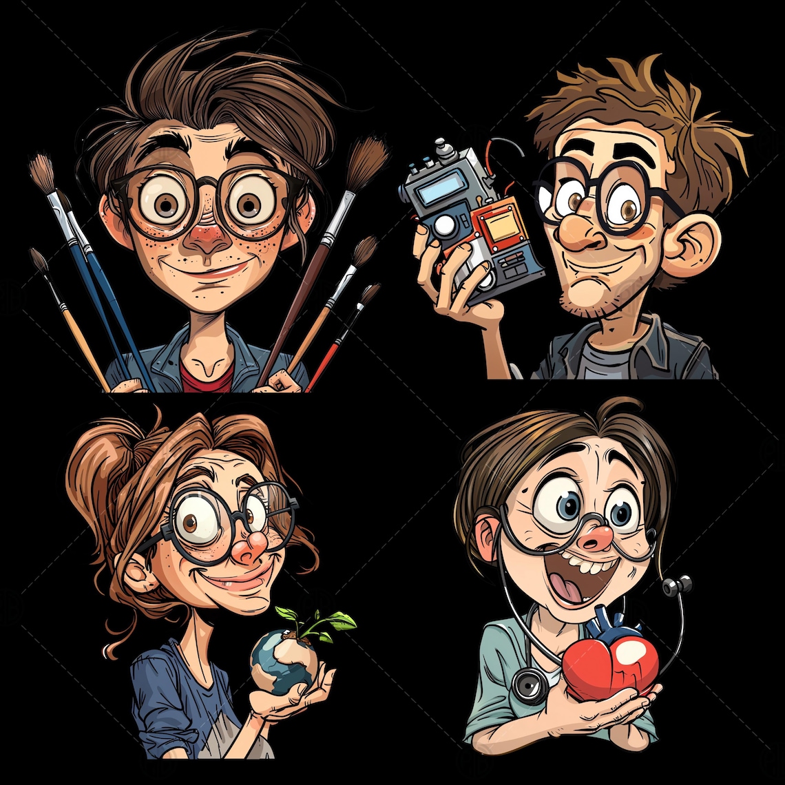 Watercolor Funny Teacher PNG, Cute Clip Art, Whimsical Teacher Week ...