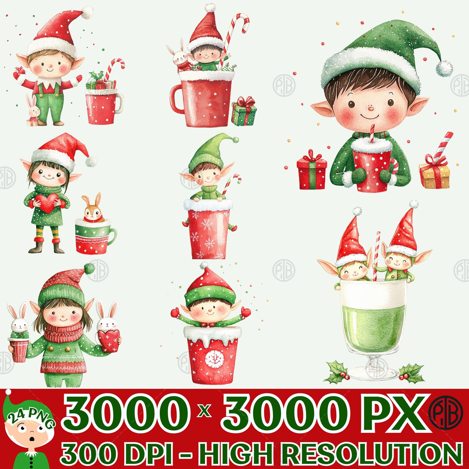 Watercolor Playful Christmas Elves PNG, Festive Holiday Clip Art, Cute ...