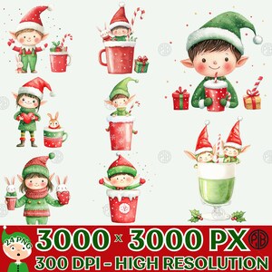 Watercolor Playful Christmas Elves PNG, Festive Holiday Clip Art, Cute ...
