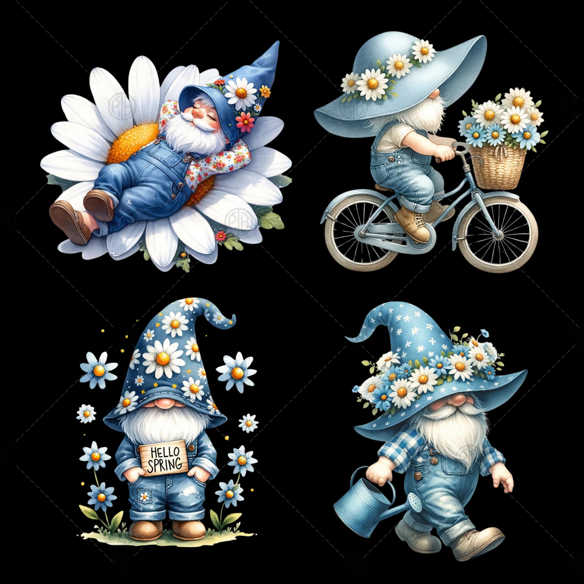 Watercolor Blue Gnome With Daisy PNG, Cute Floral Gnomes Clipart ...