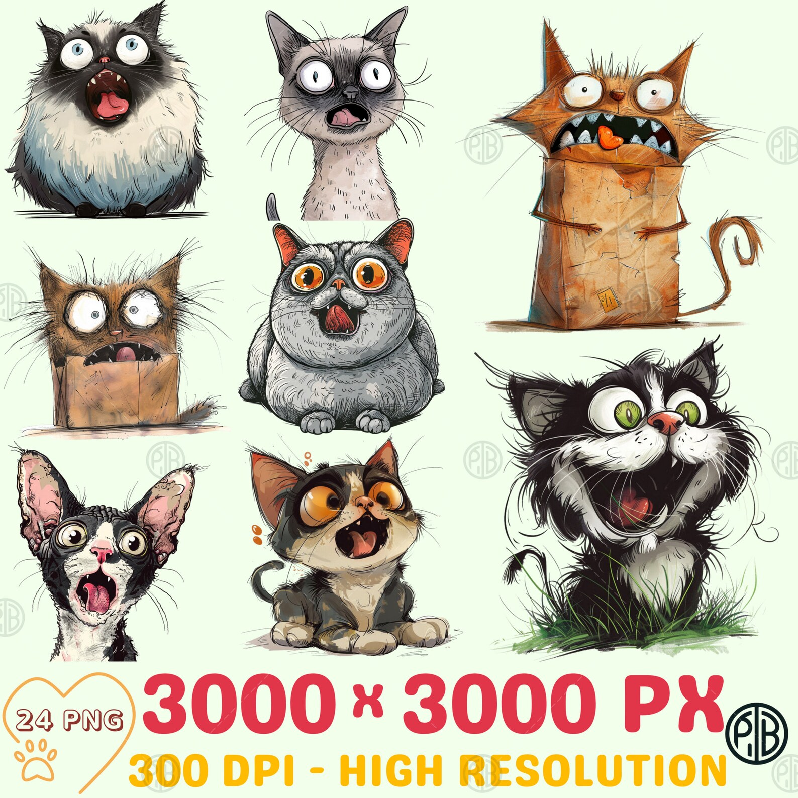 Watercolor Quirky Cartoon Cat Breed PNG, Cute Fluffy Feline Clip Art ...