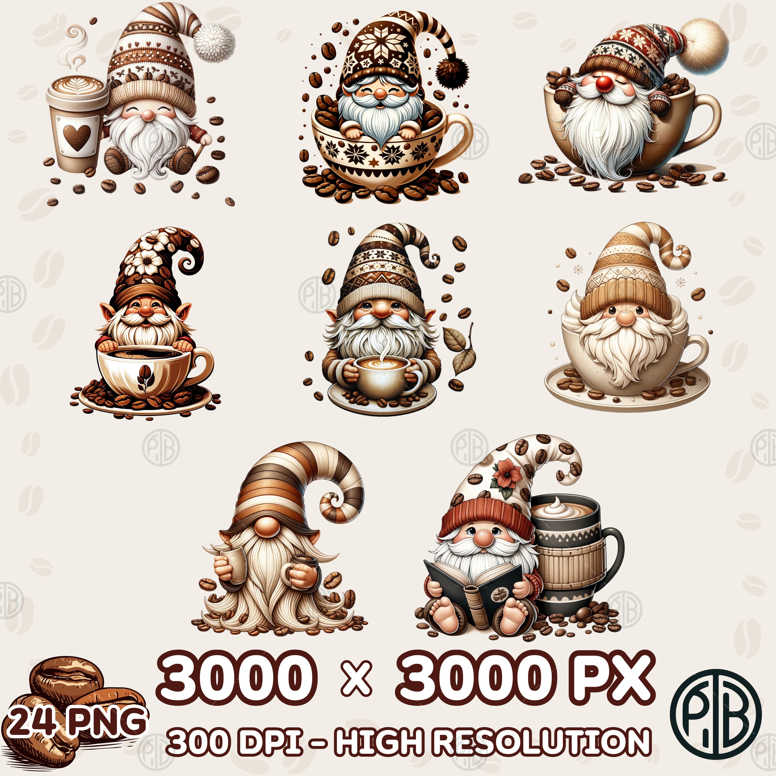 Watercolor Coffee Gnome Clipart, Cute Coffee Latte Gnomes PNG ...