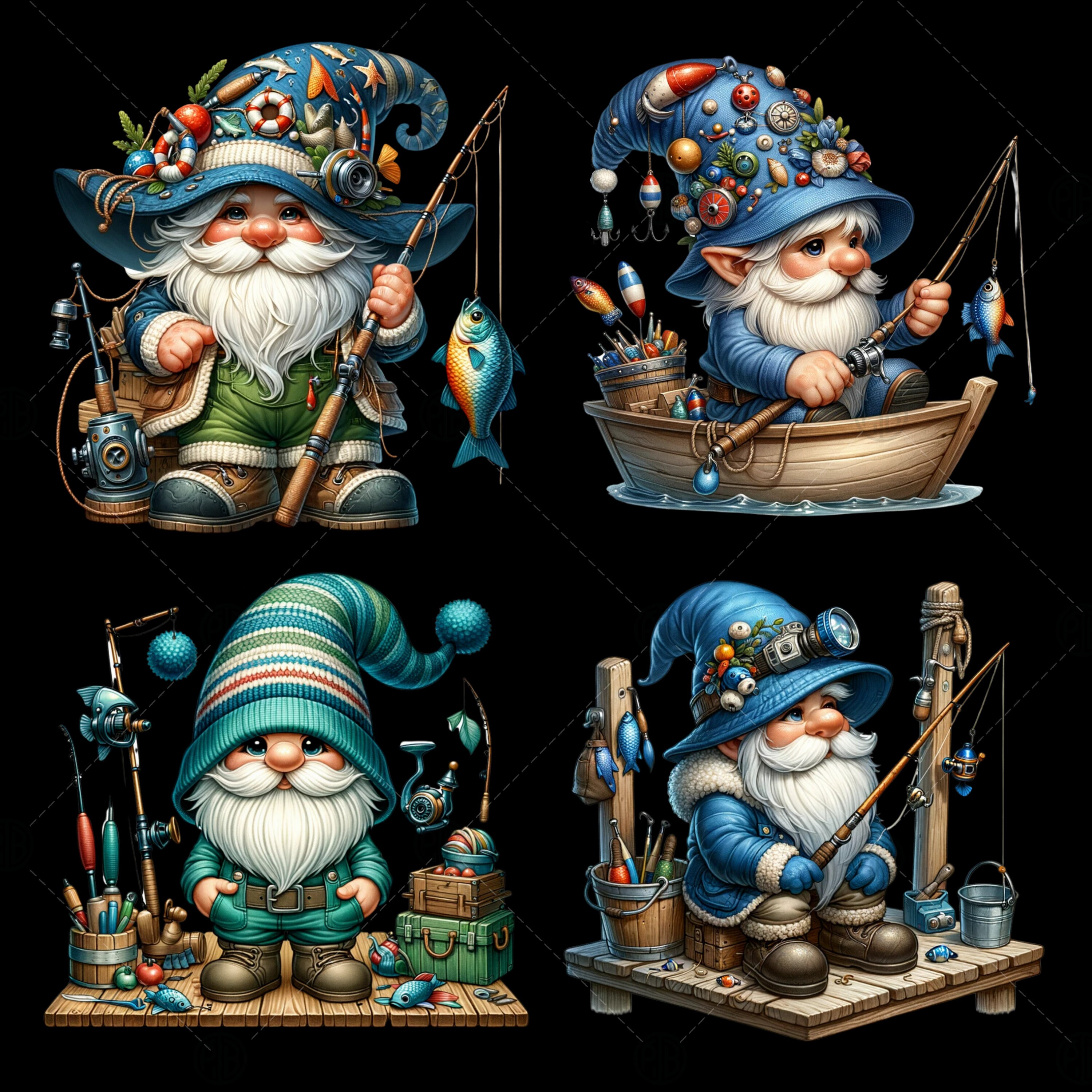 Watercolor Fishing Gnome Clipart, Cute Fisherman Gnomes PNG, Fly ...