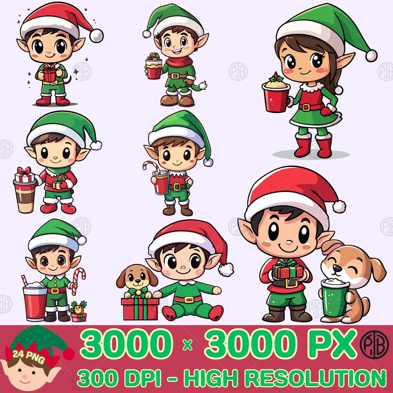 Watercolor Cheeky Christmas Elf and Puppy PNG, Festive Holiday Clip Art ...