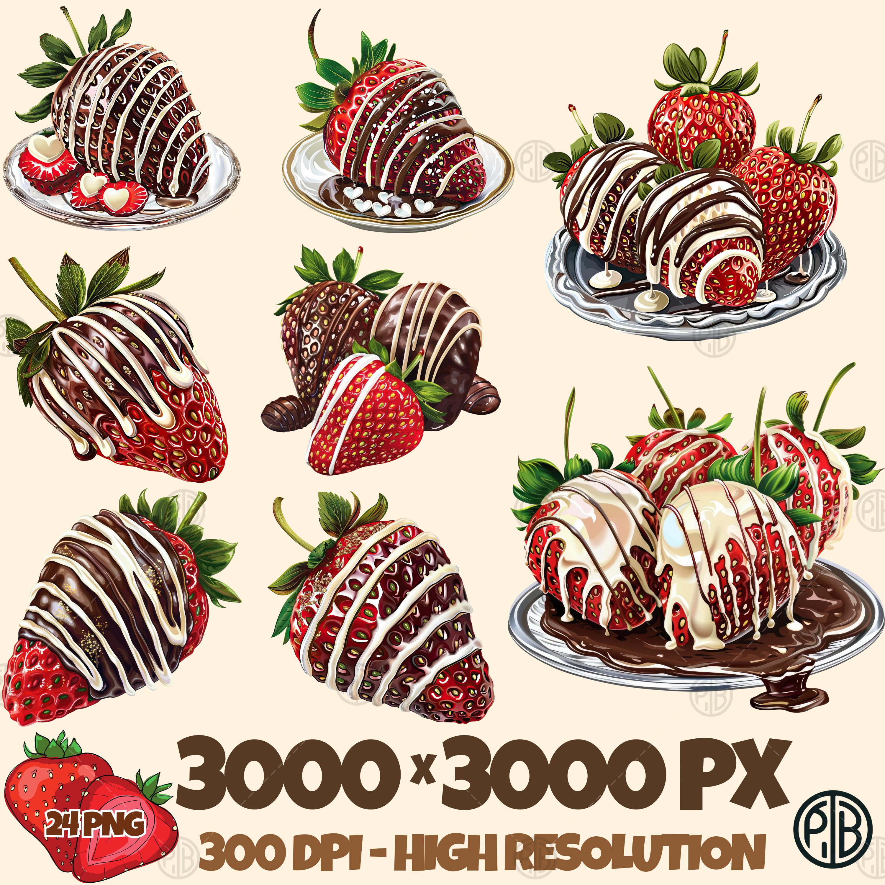 Watercolor Chocolate Covered Strawberry PNG, White Dark Strawberries ...