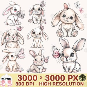 Watercolor Bunny and Butterfly PNG, Spring Animals Clip Art, Cute ...