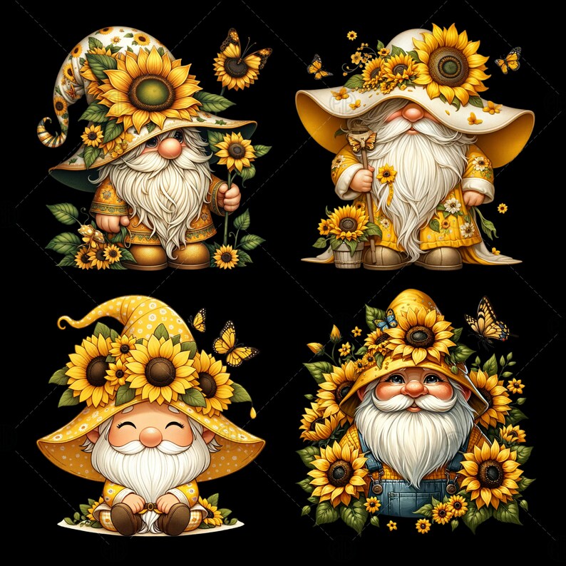 Watercolor Sunflower Gnome Clipart, Cute Sunflowers Gnomes PNG, Spring ...