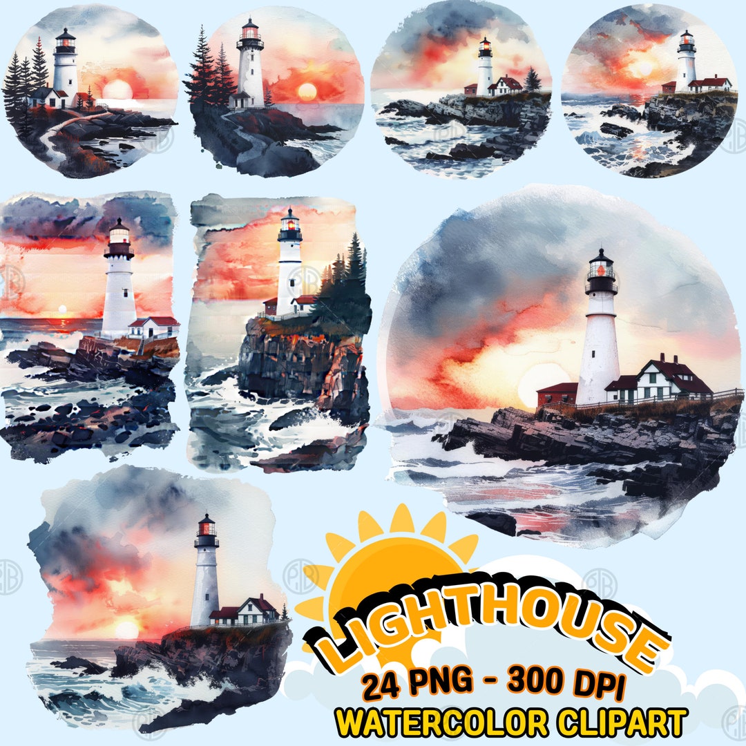 Watercolor Lighthouse PNG, Nautical Clip Art Portrait, Light House ...