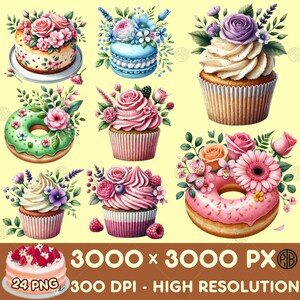 Watercolor Floral Desserts PNG, Cupcake Flower Clip Art, Cake Clipart ...