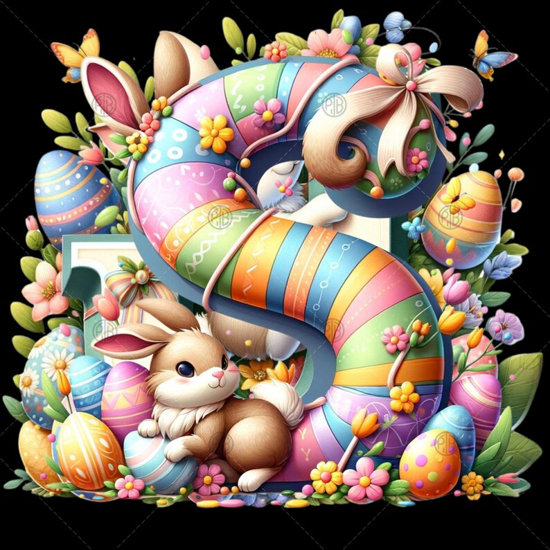 Watercolor Alphabet & Number Cute Rabbit Easter Egg Clipart, Nursery ...