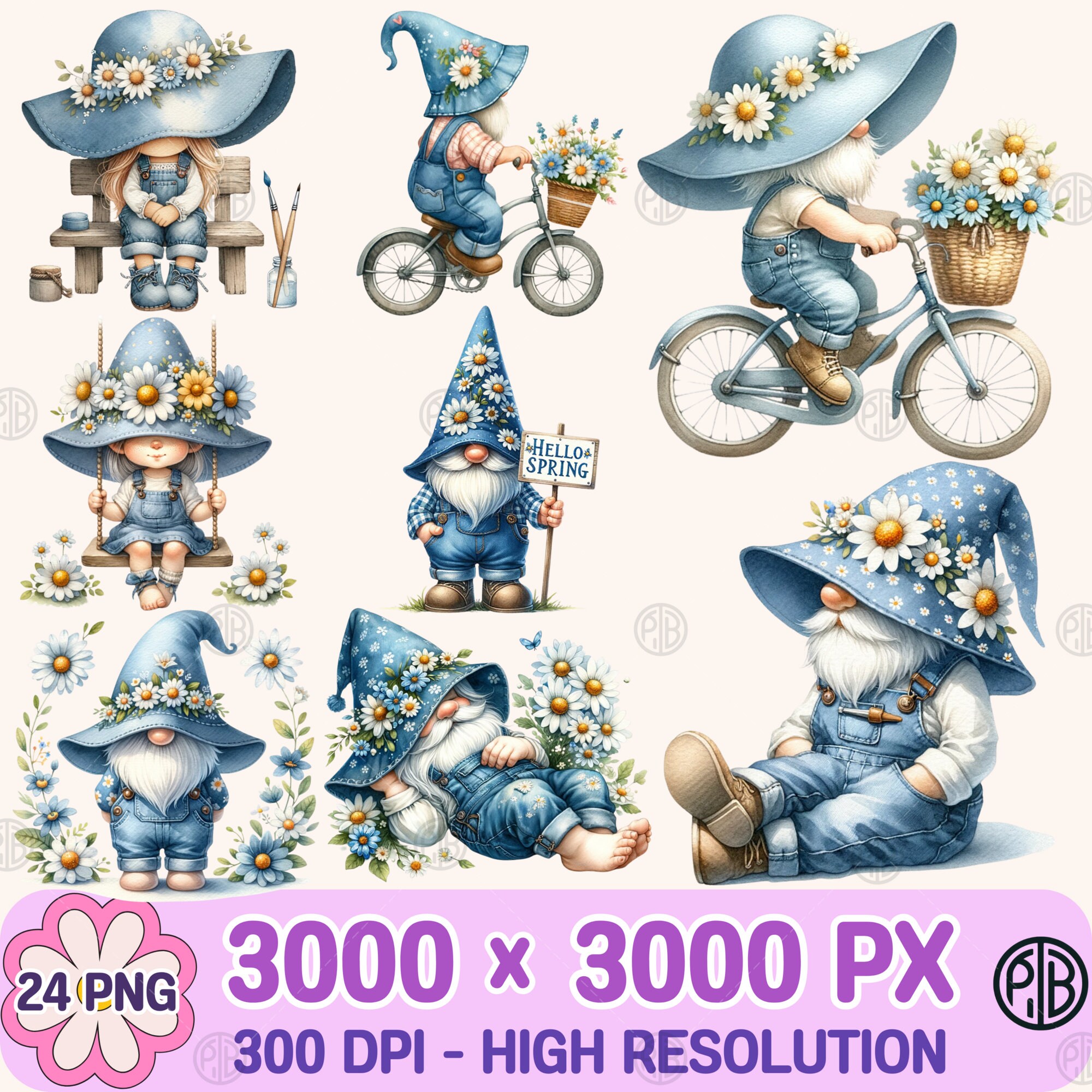 Watercolor Blue Gnome With Daisy PNG, Cute Floral Gnomes Clipart ...