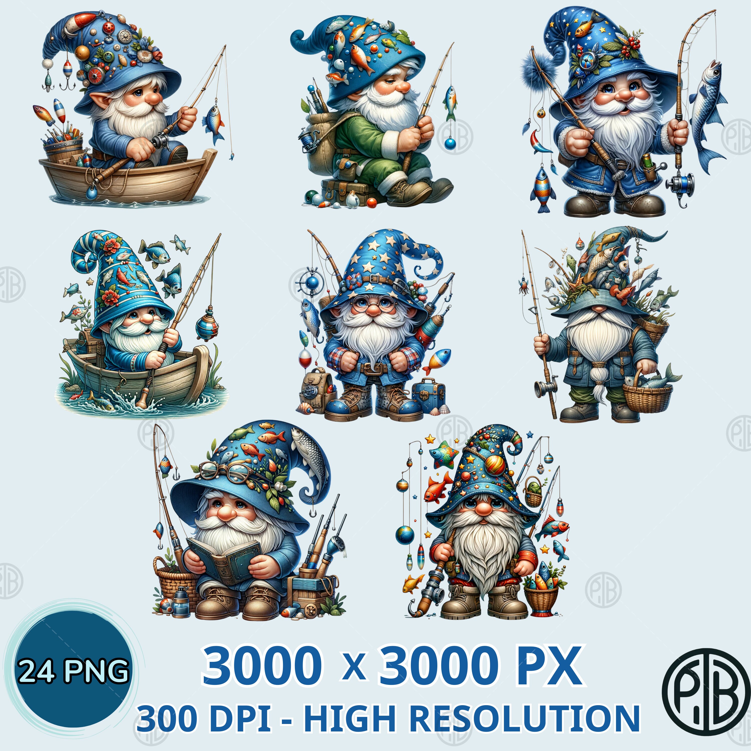 Watercolor Fishing Gnome Clipart, Cute Fisherman Gnomes PNG, Fly ...