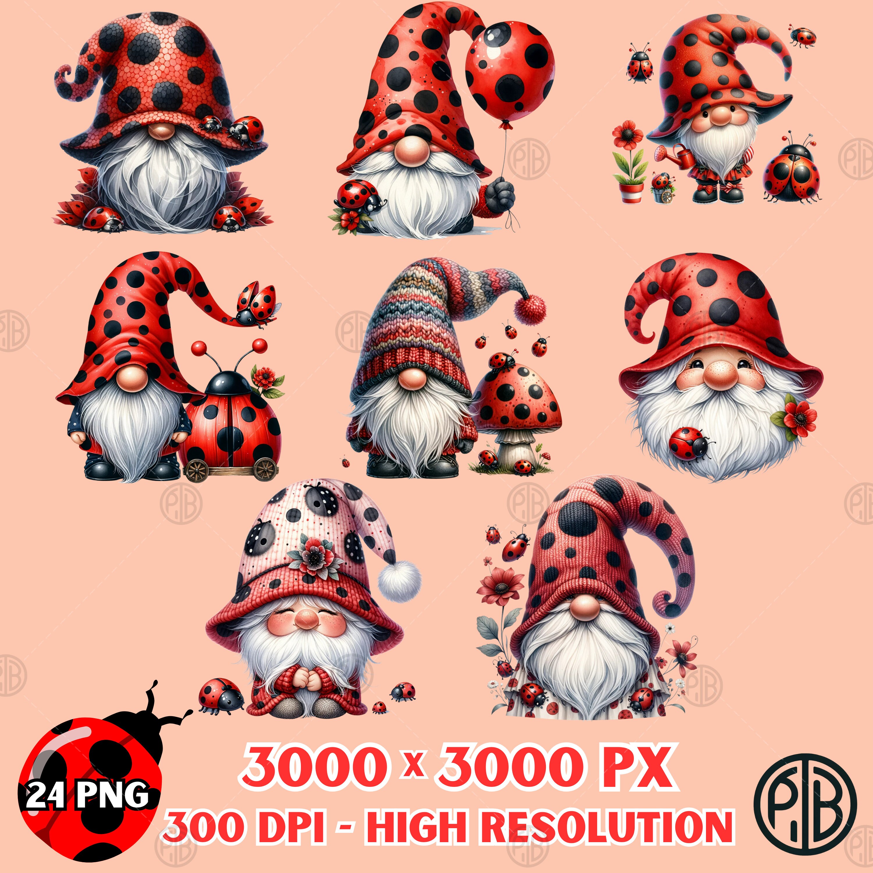 Watercolor Ladybug Gnome Clipart, Cute Love Bug Gnomes PNG, Nursery ...