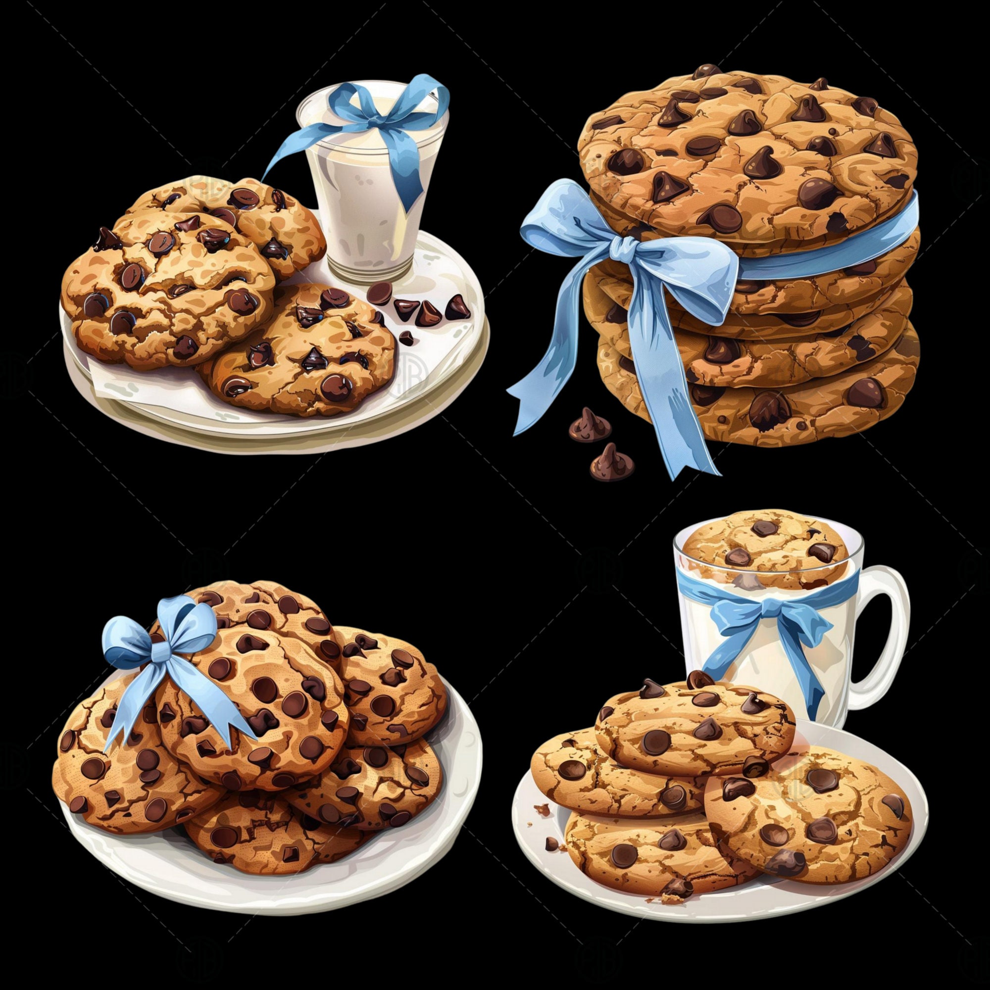 Watercolor Cookies and Milk PNG, Cute Blue Treats Clip Art, Chocolate ...