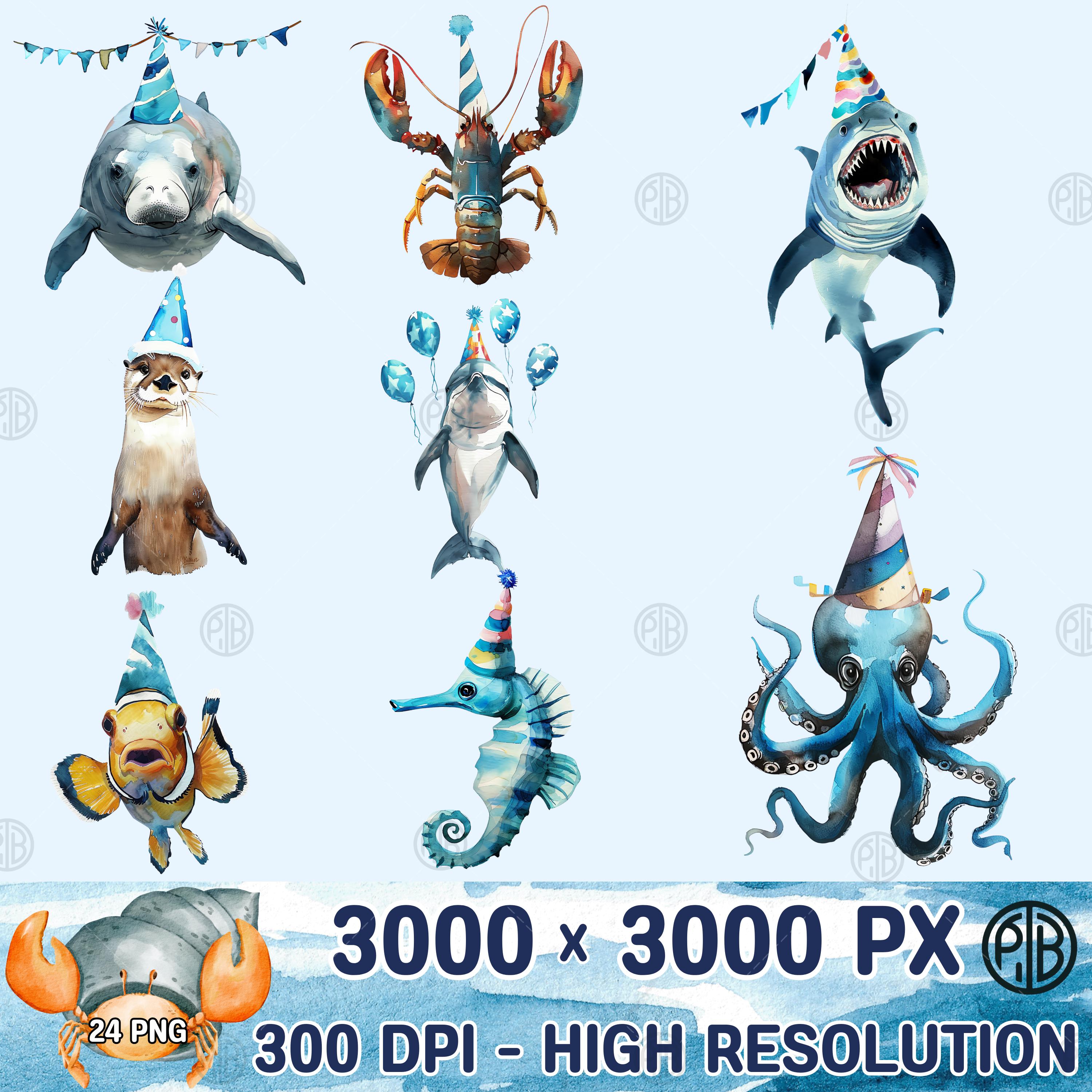 Watercolor Cute Ocean Animals PNG, Sealife Clip Art, Sea Clipart ...