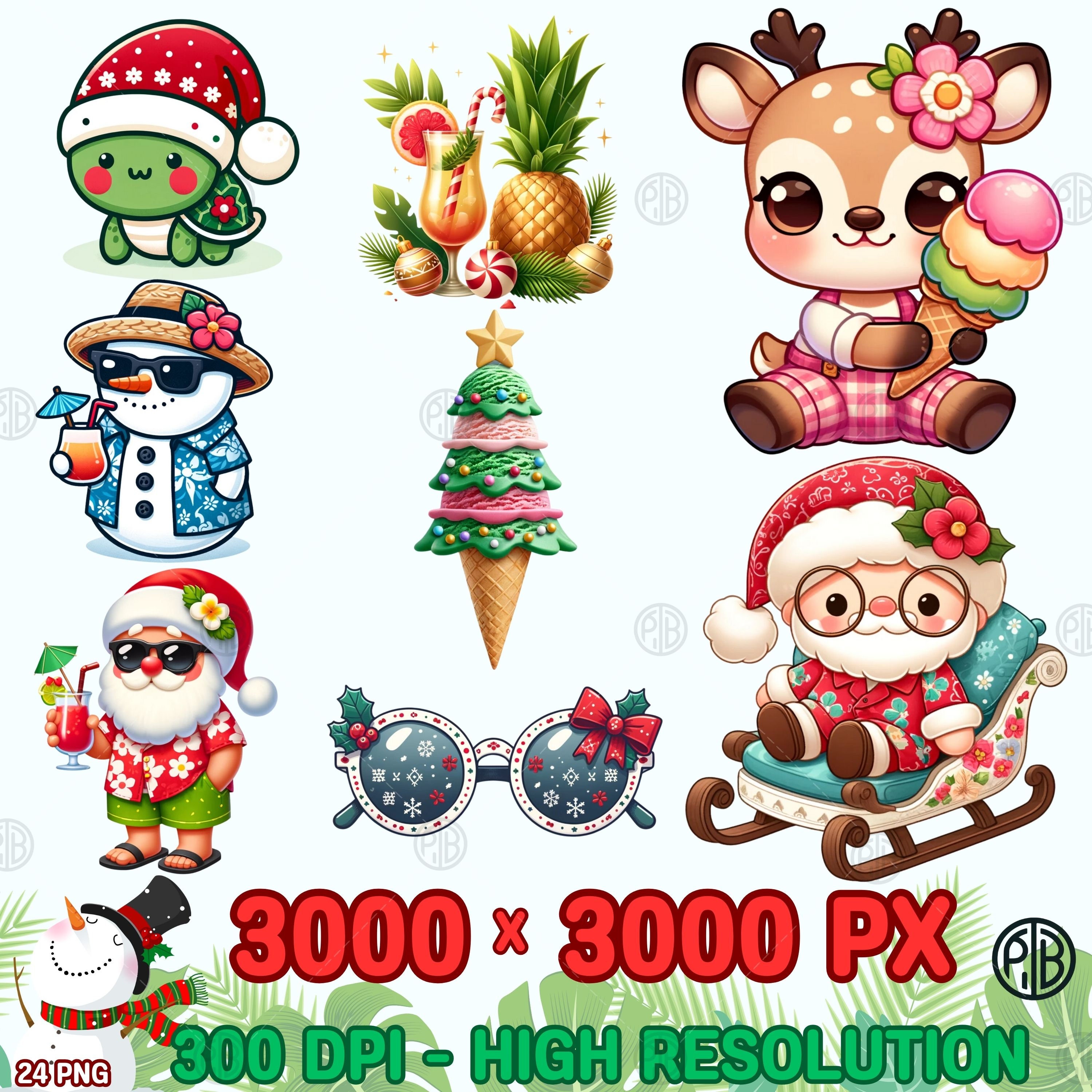 Watercolor Tropical Christmas PNG, Cute Santa Claus in July Clip Art ...