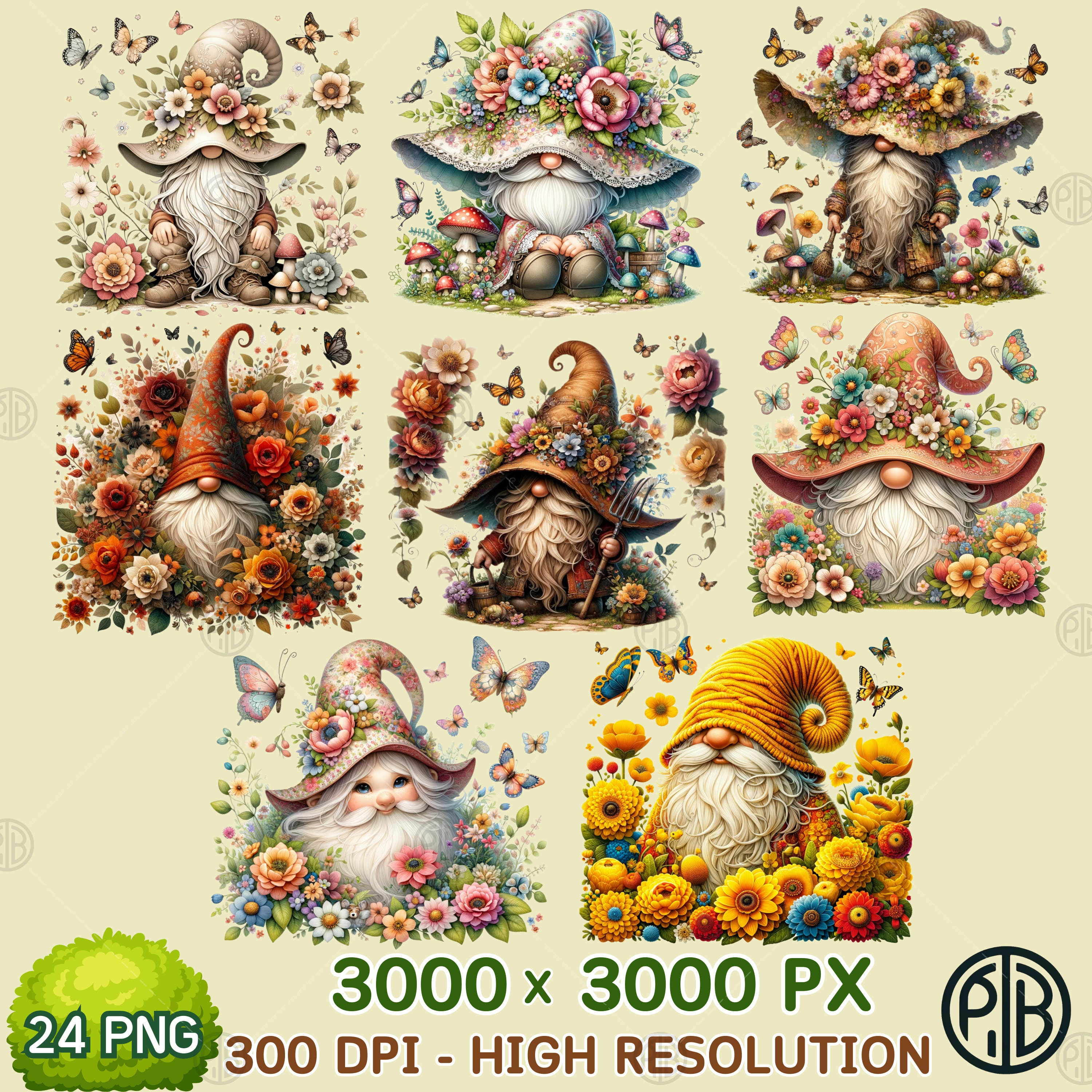 Watercolor Garden Gnome Clipart, Cute Gnomes With Butterfly & Flowers ...