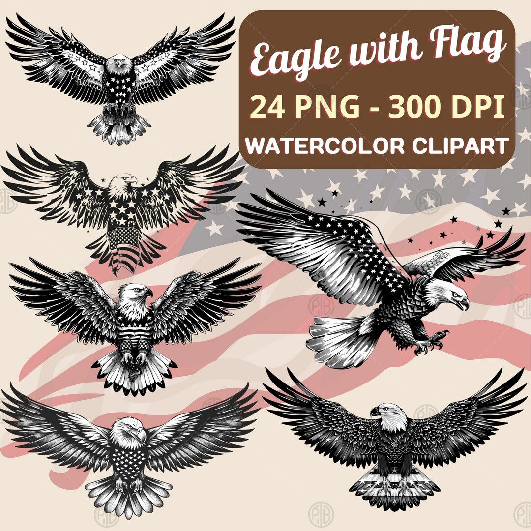 Watercolor Eagle PNG, Patriotic Clip Art Portrait, American Flag ...