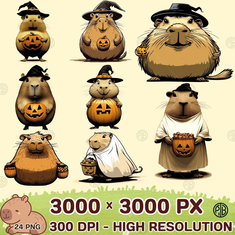 Watercolor Capybara Ghost Halloween PNG, Funny Autumn Clip Art, Cute ...