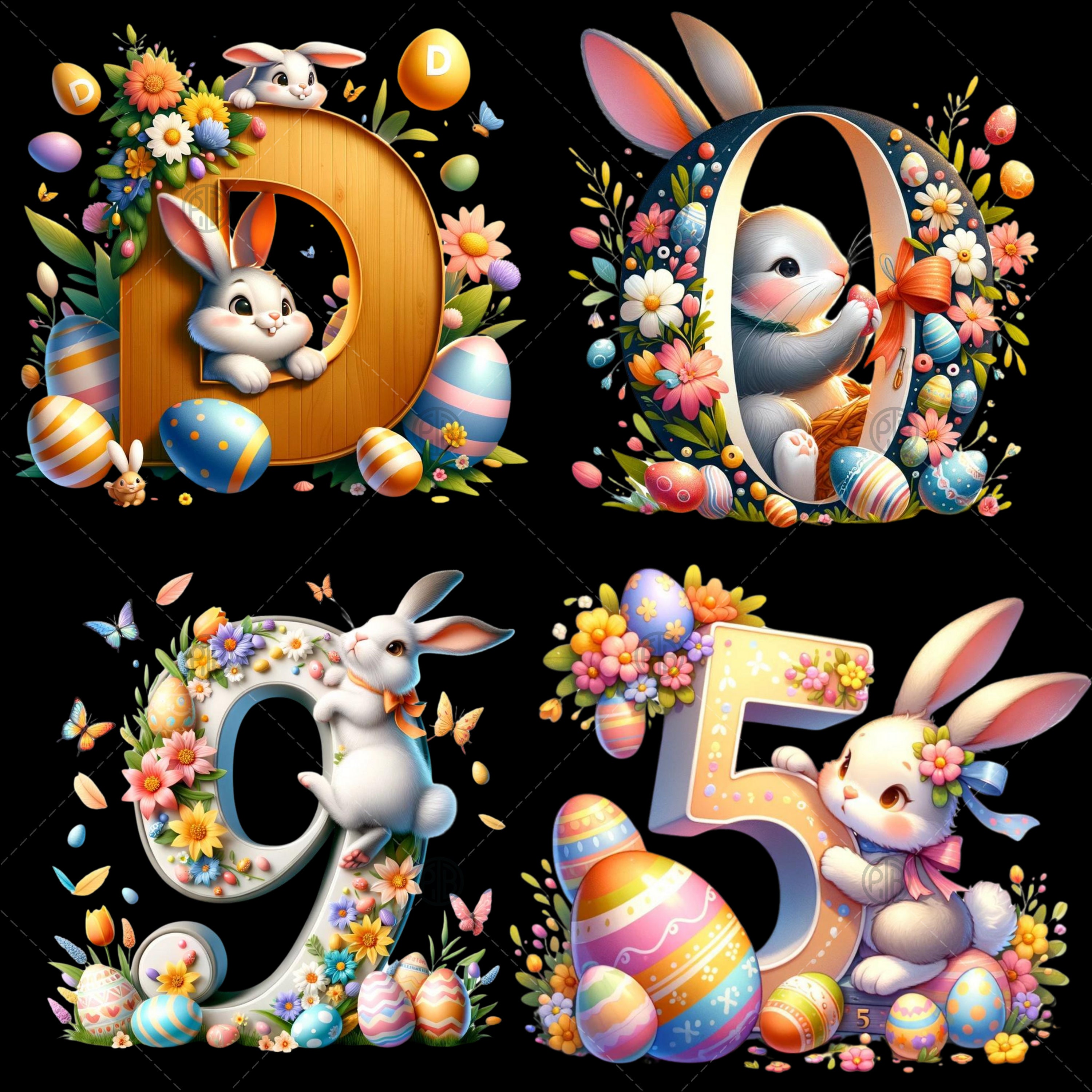 Watercolor Alphabet & Number Cute Rabbit Easter Egg Clipart, Nursery ...
