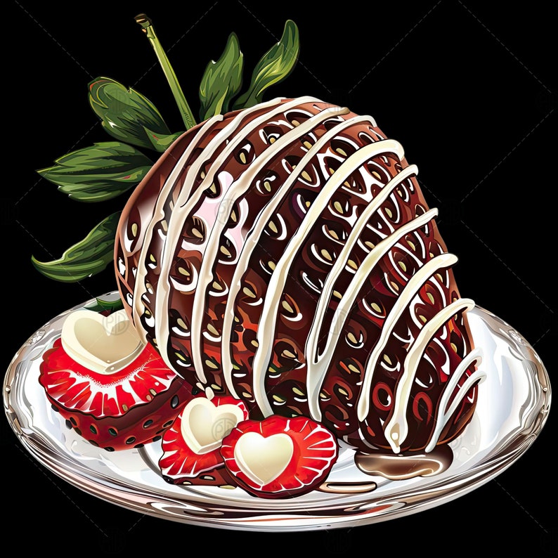 Watercolor Chocolate Covered Strawberry PNG, White Dark Strawberries ...