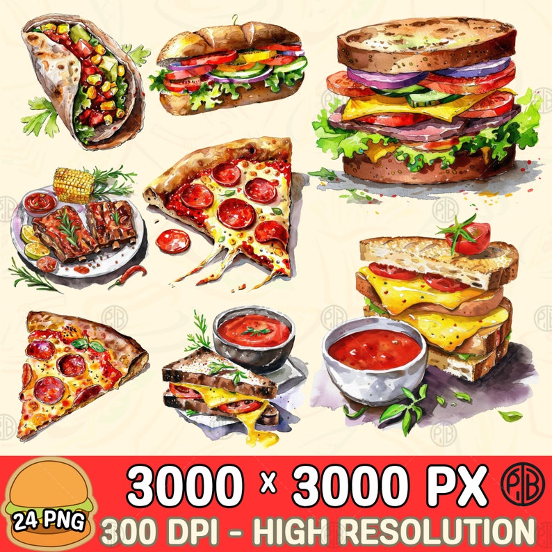 Watercolor Fast Food PNG, Burger Cheese Hamburger Clip Art ...