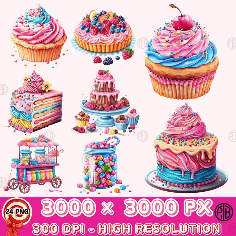Watercolor Pastel Sweets PNG, Treats Clip Art Portrait, Cupcakes ...
