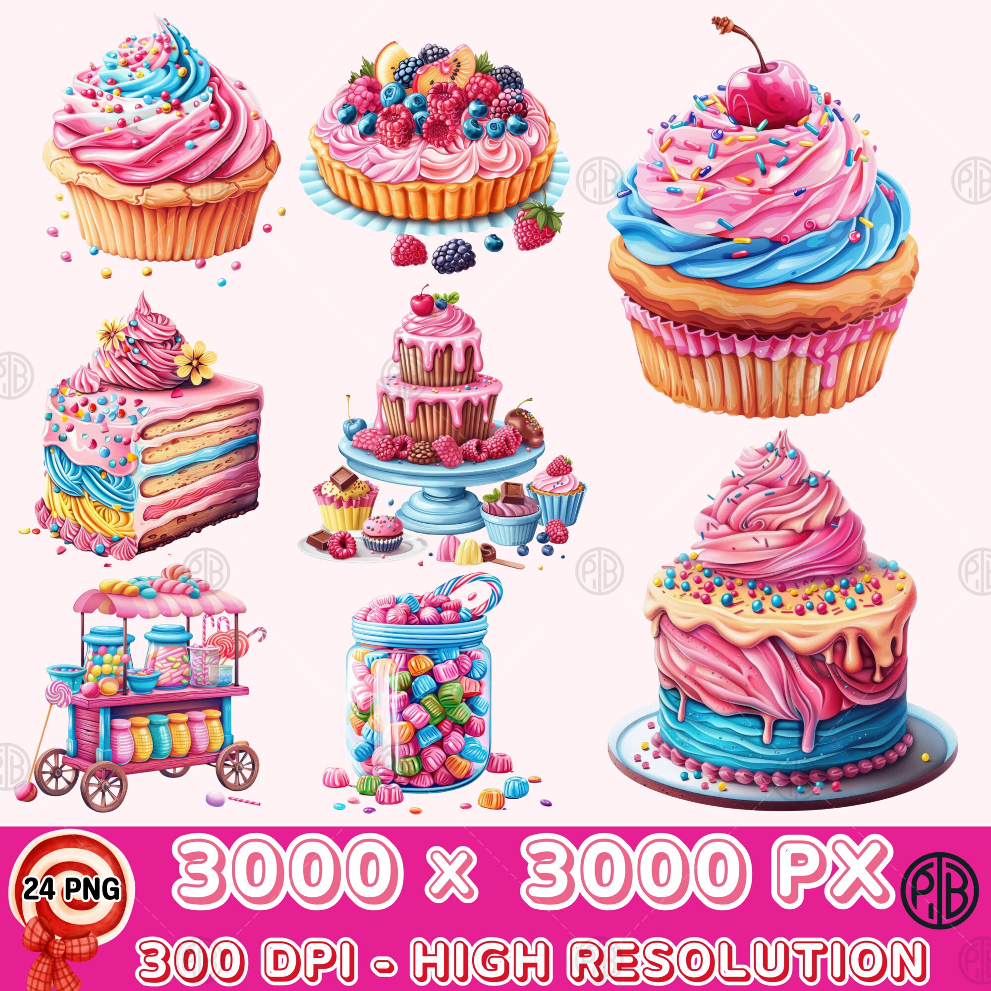 Watercolor Pastel Sweets PNG, Treats Clip Art Portrait, Cupcakes ...