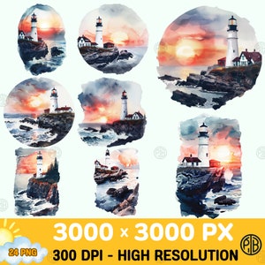 Watercolor Lighthouse PNG, Nautical Clip Art Portrait, Light House ...