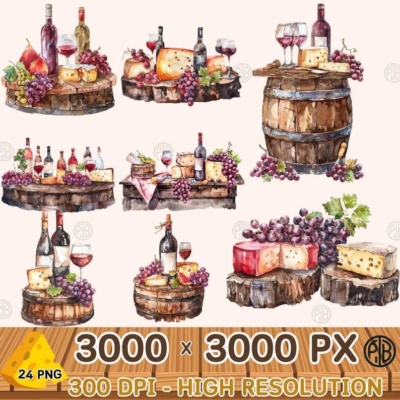 Watercolor Cheese and Wine PNG, Red Wine Lover Clip Art Portrait, Funny ...