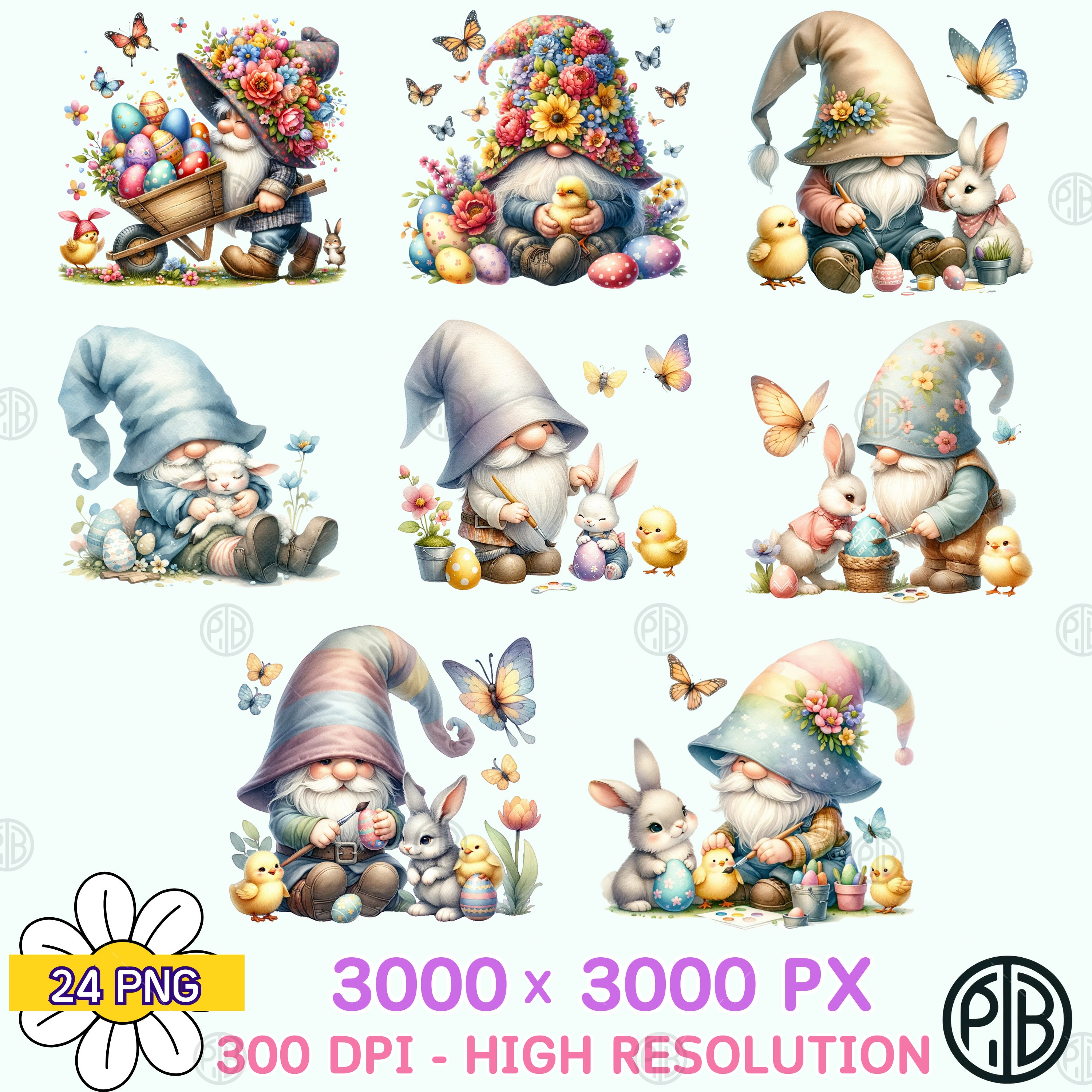 Watercolor Easter Gnome Clipart, Cute Gnomes With Bunny & Chick PNG ...