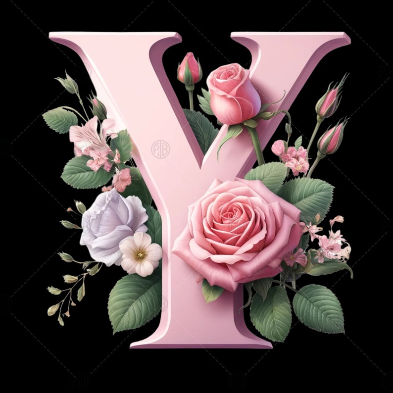 Watercolor Pink Rose Floral Alphabet & Number PNG, Flower Clip Art ...