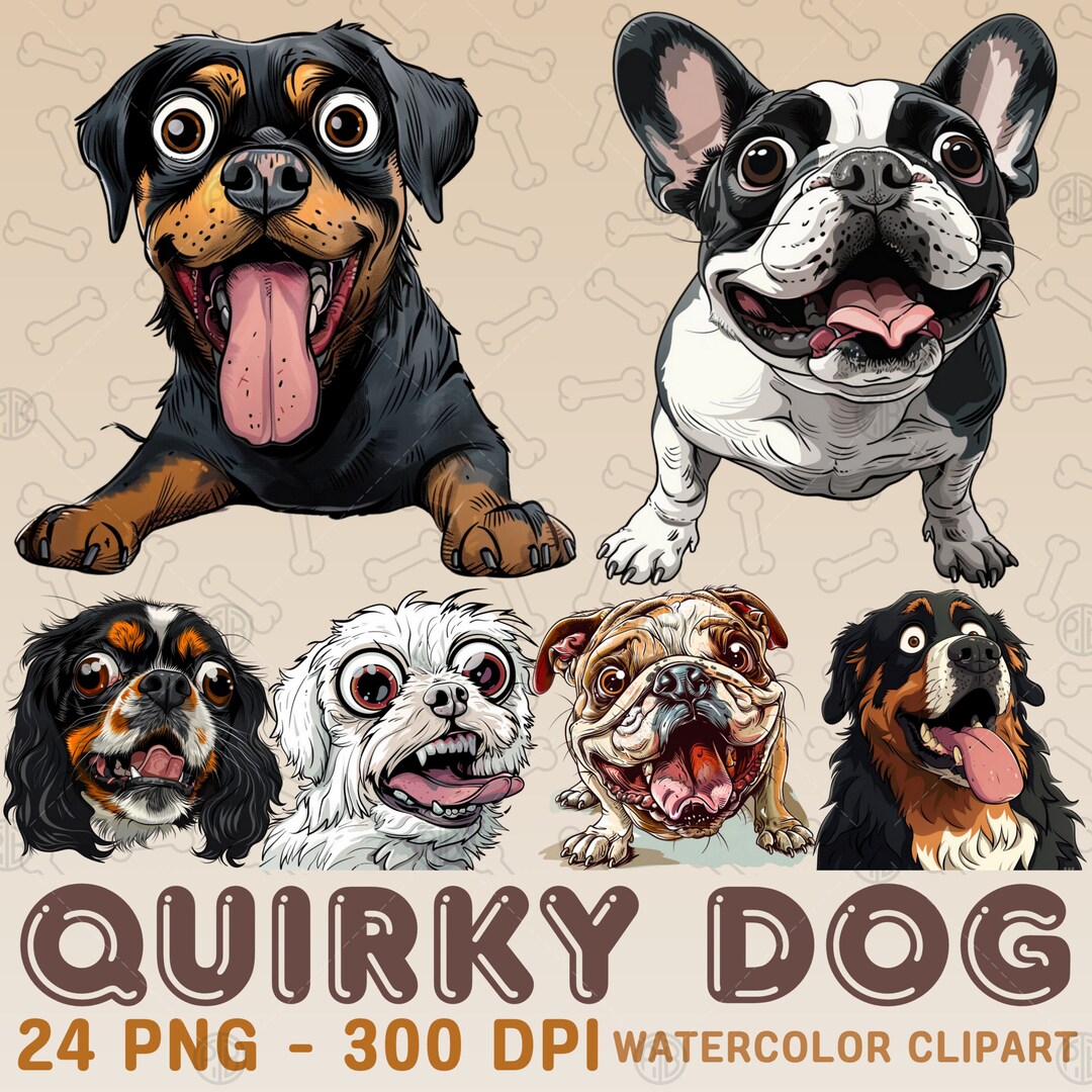 Watercolor Quirky Cartoon Dog Breed PNG, Cute Canine Puppy Clip Art ...