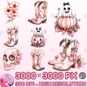 Watercolor Pink Ghost Autumn PNG, Spooky Clip Art, Skull Pumpkins ...