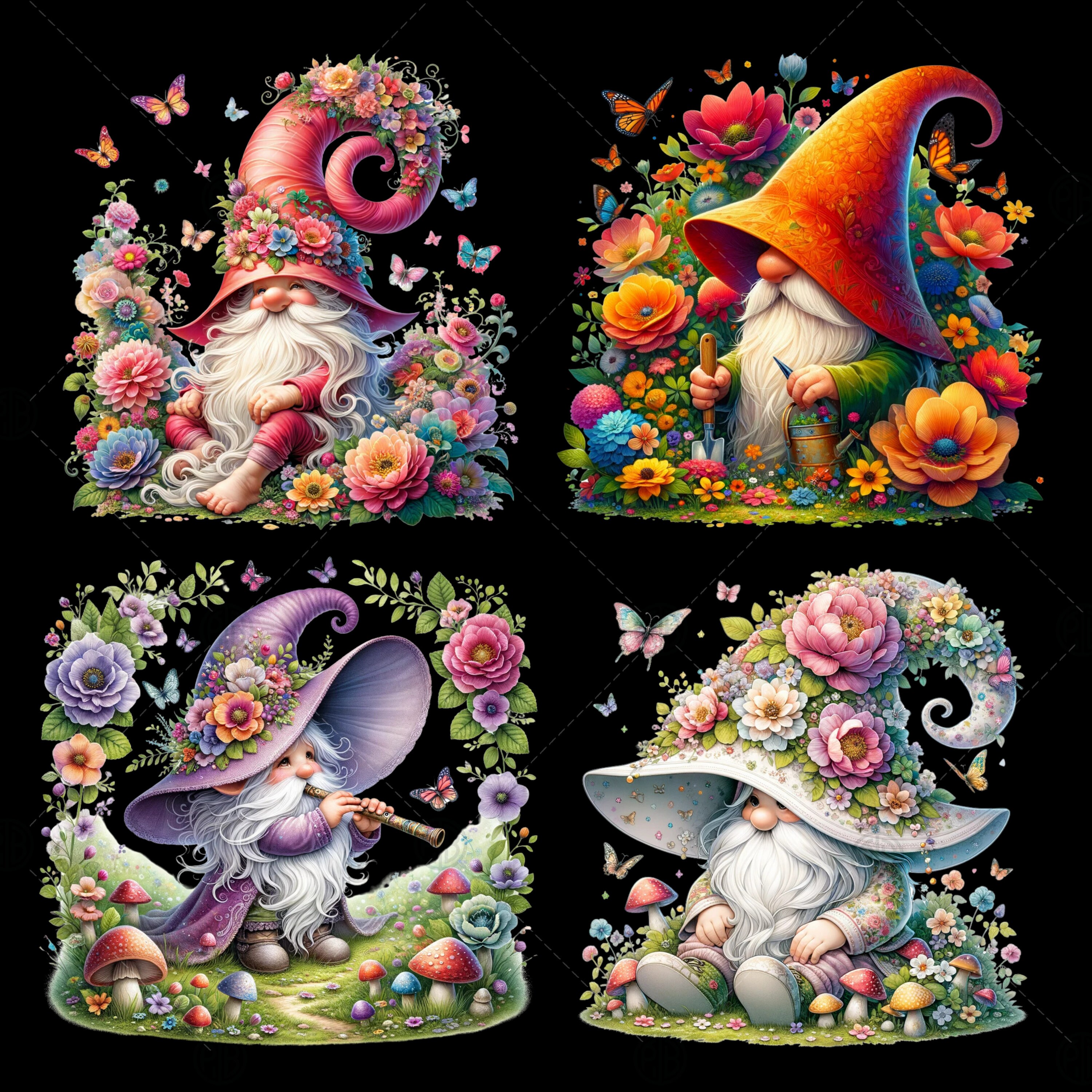 Watercolor Garden Gnome Clipart, Cute Gnomes With Butterfly & Flowers ...