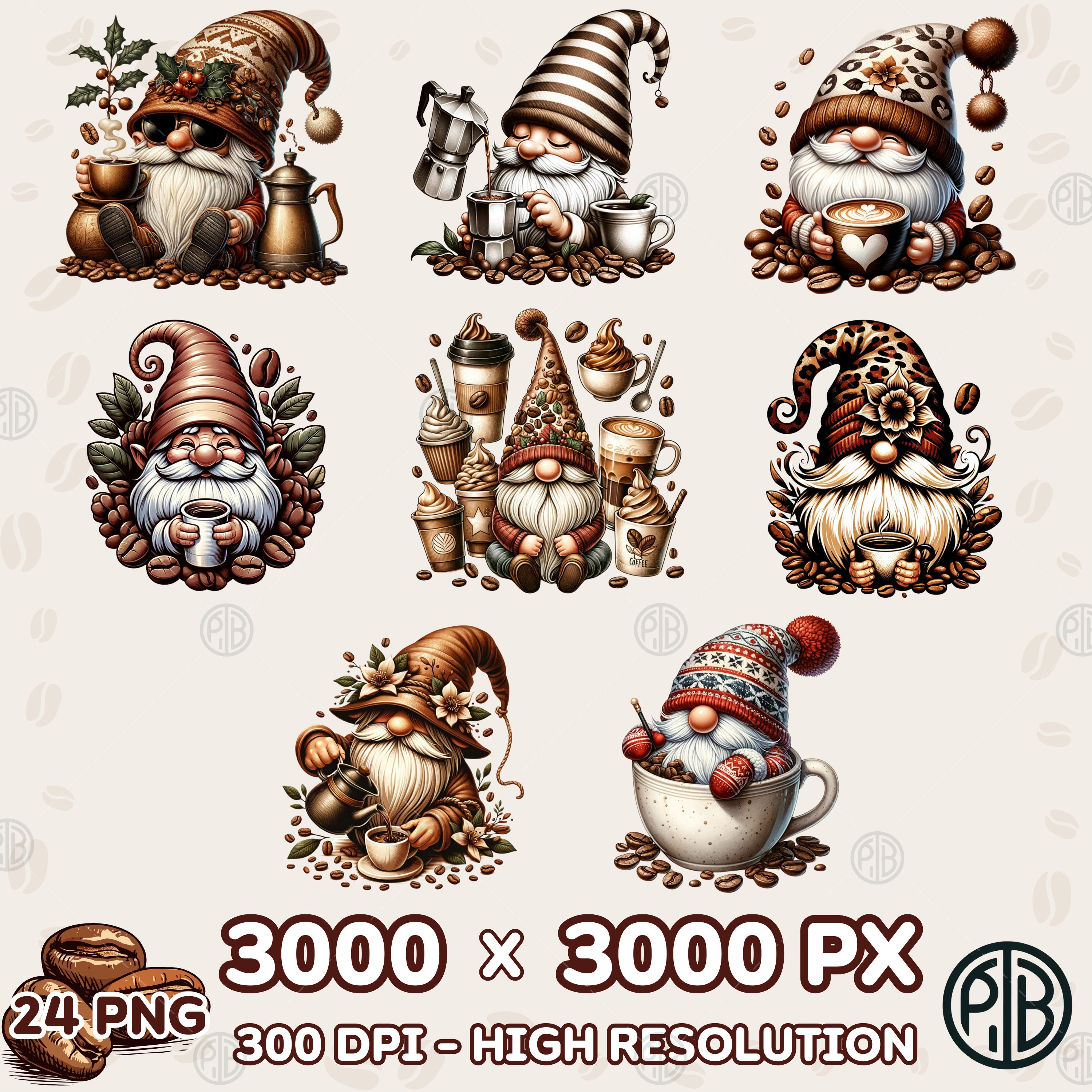 Watercolor Coffee Gnome Clipart, Cute Coffee Latte Gnomes PNG ...