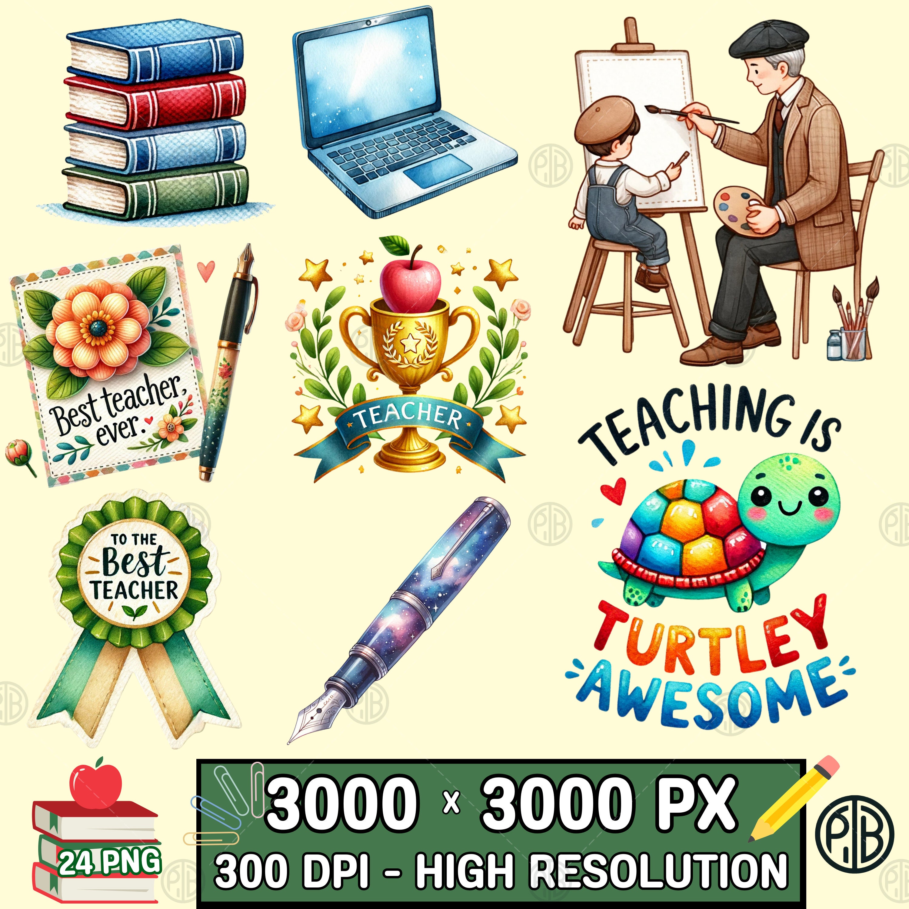 Watercolor Teacher Appreciation PNG, Classroom Clip Art, Educational ...