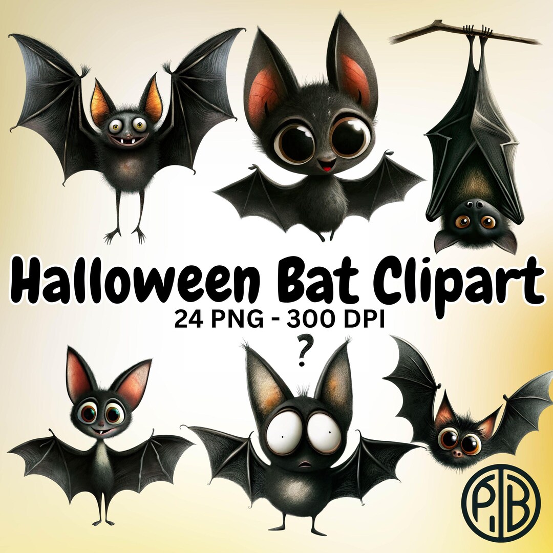 Whimsical Halloween Bat Clipart Spooky Bats Ghost Wing PNG Bundle Cute ...
