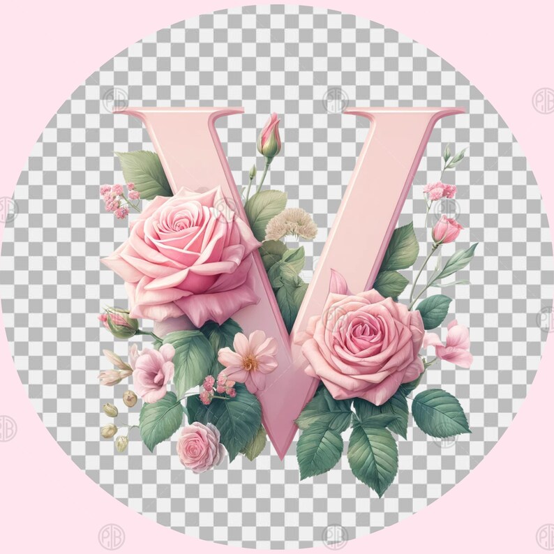 Watercolor Pink Rose Floral Alphabet & Number PNG, Flower Clip Art ...