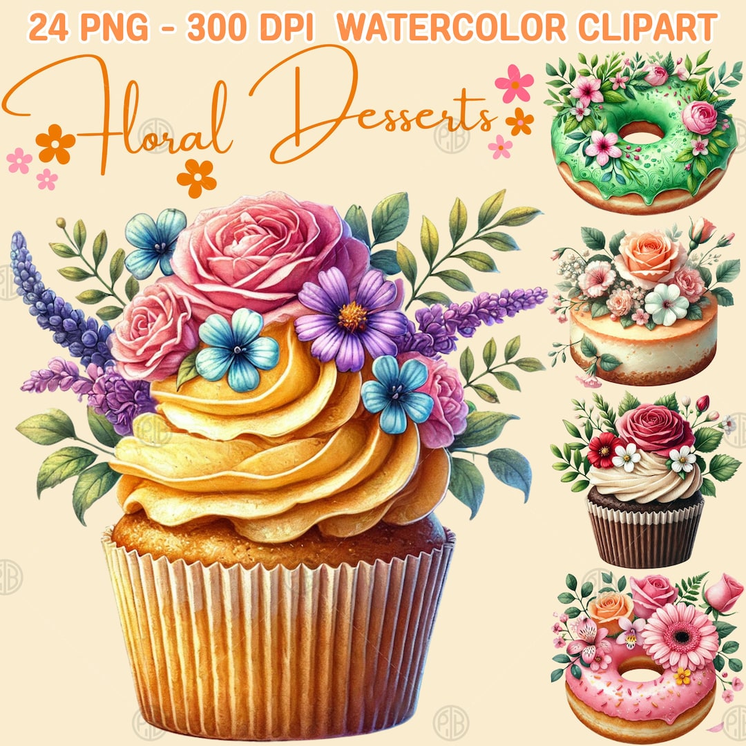 Watercolor Floral Desserts PNG, Cupcake Flower Clip Art, Cake Clipart ...