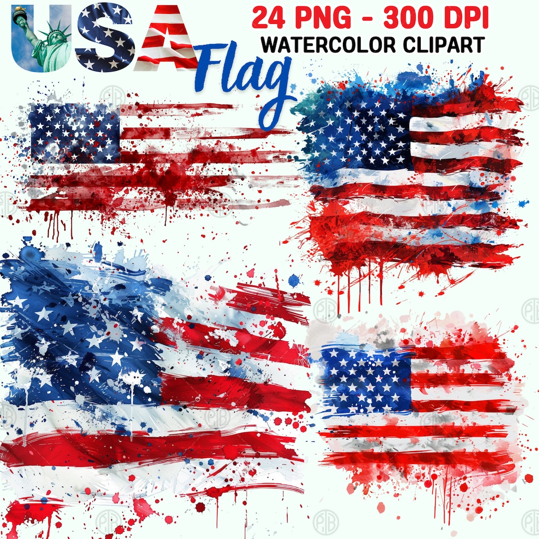 Watercolor USA Flag PNG, Patriotic Clip Art Portrait, Clipart Paintings ...