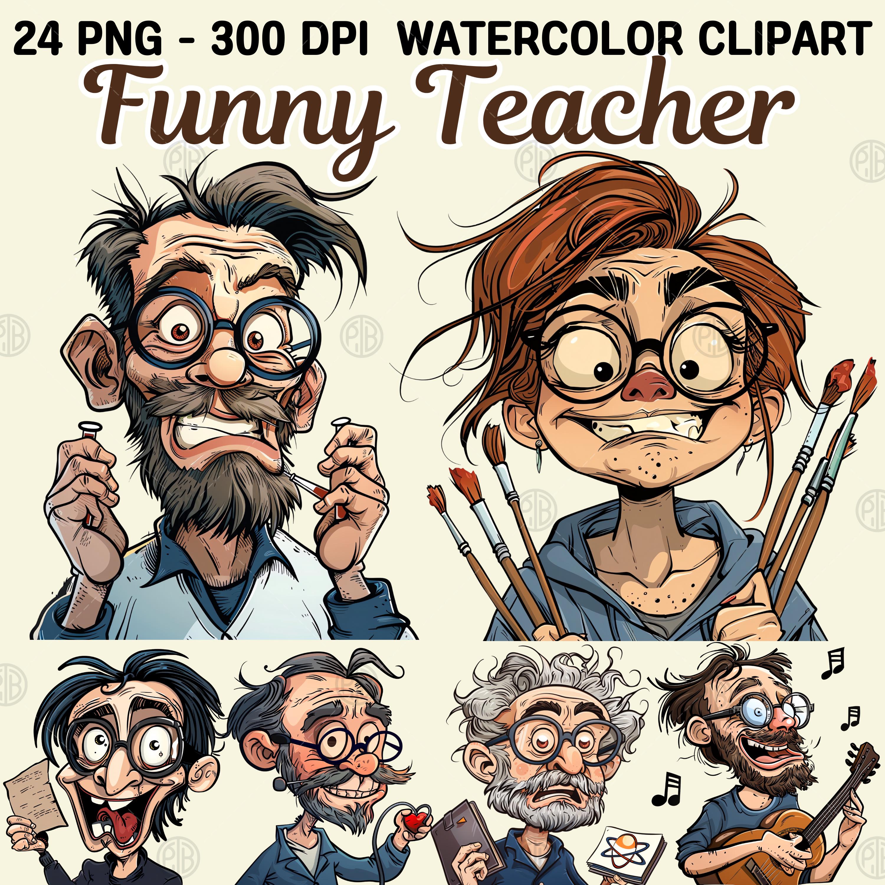 Watercolor Funny Teacher PNG, Cute Clip Art, Whimsical Teacher Week ...
