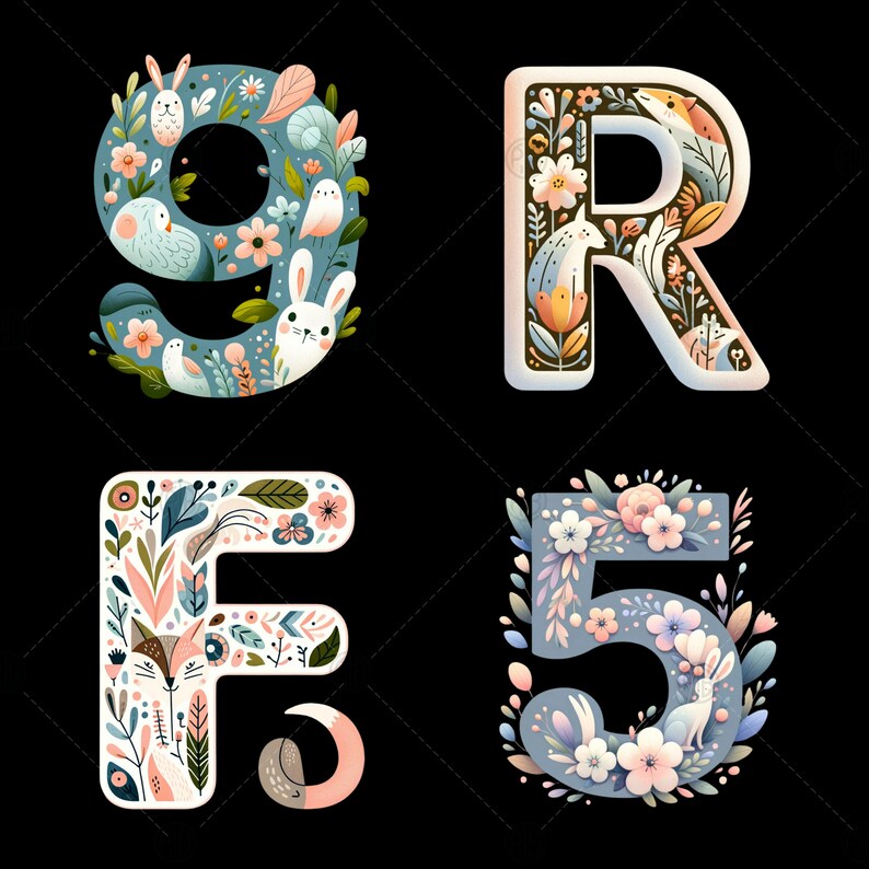 Watercolor Alphabet & Number Pastel Animals Clipart, Cute Animal Forest ...