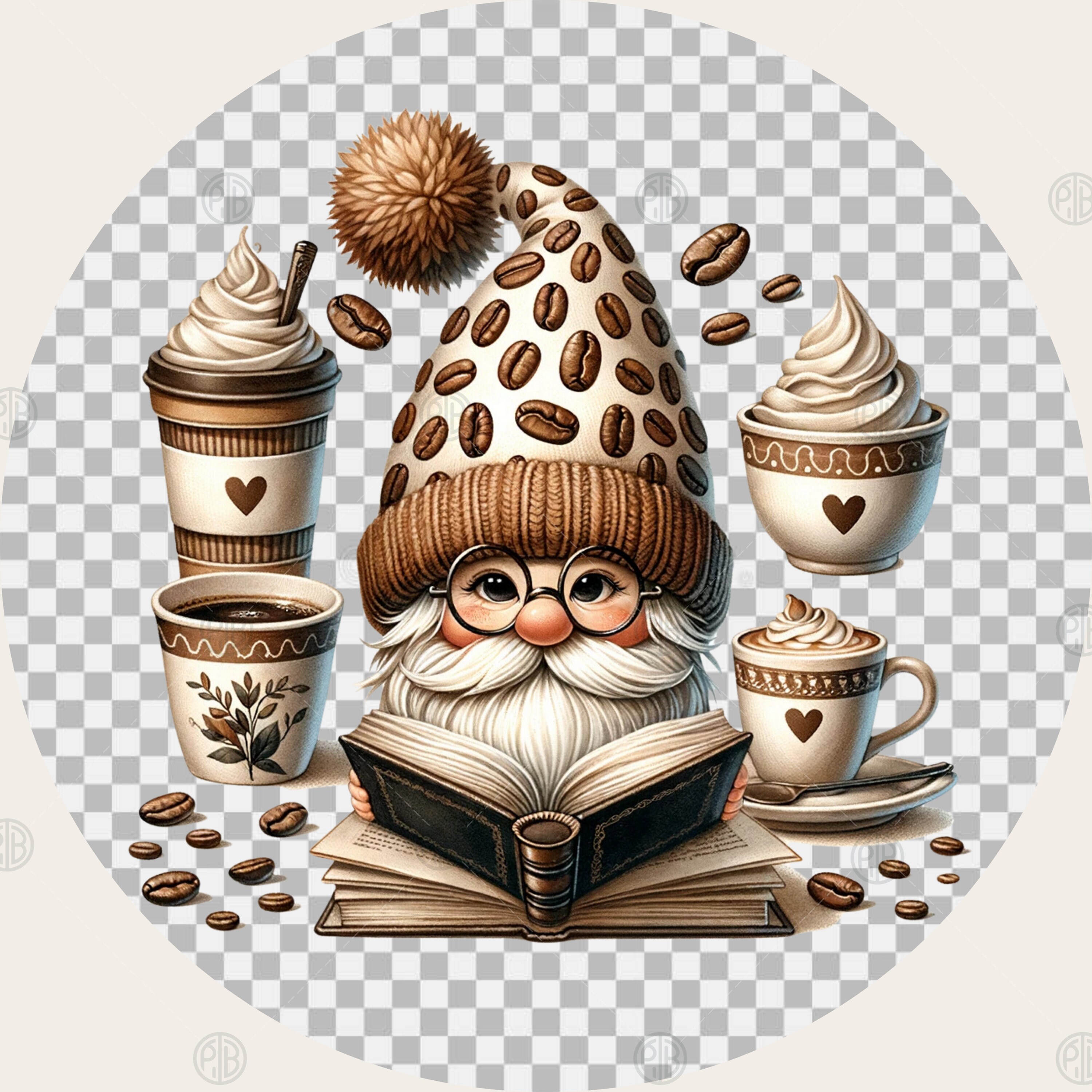 Watercolor Coffee Gnome Clipart, Cute Coffee Latte Gnomes PNG ...